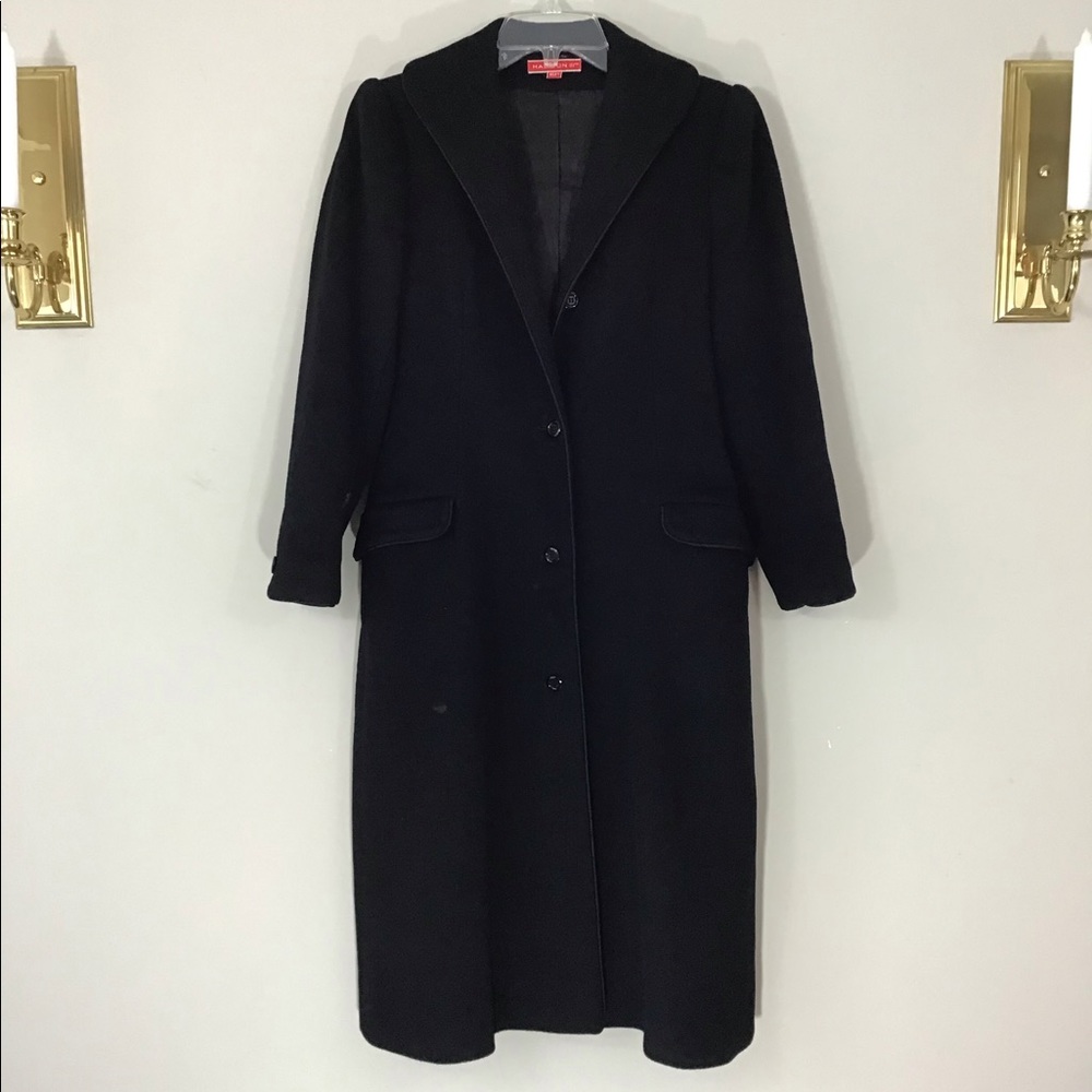 Vintage Halston Long Black Wool Coat Size 6p - Gem